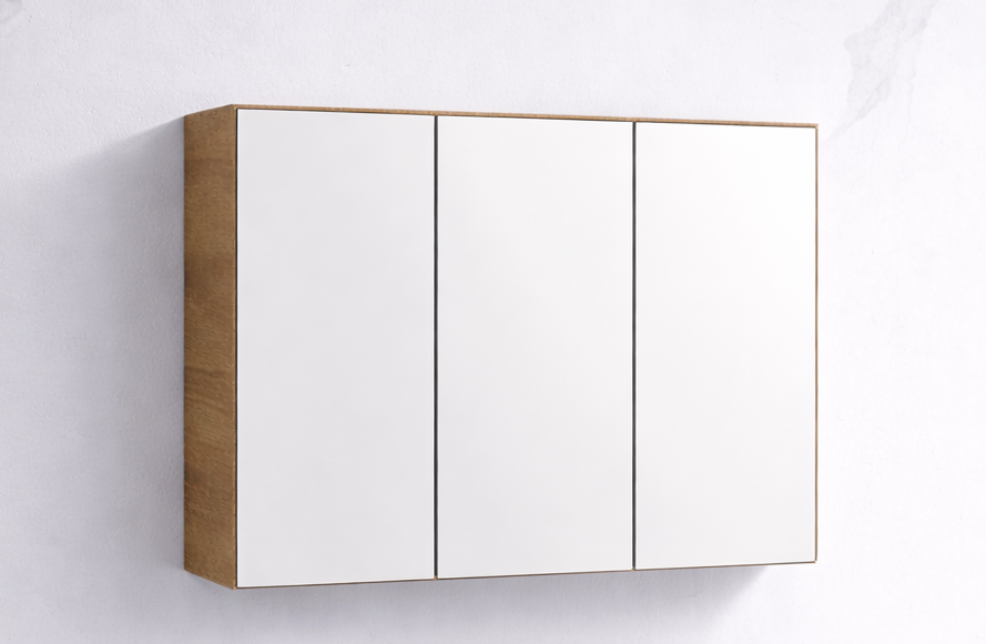 BRONTI 1200mm OAK, PENCIL EDGE, GLASS SHELVES Mirror Shaving Cabinet ...