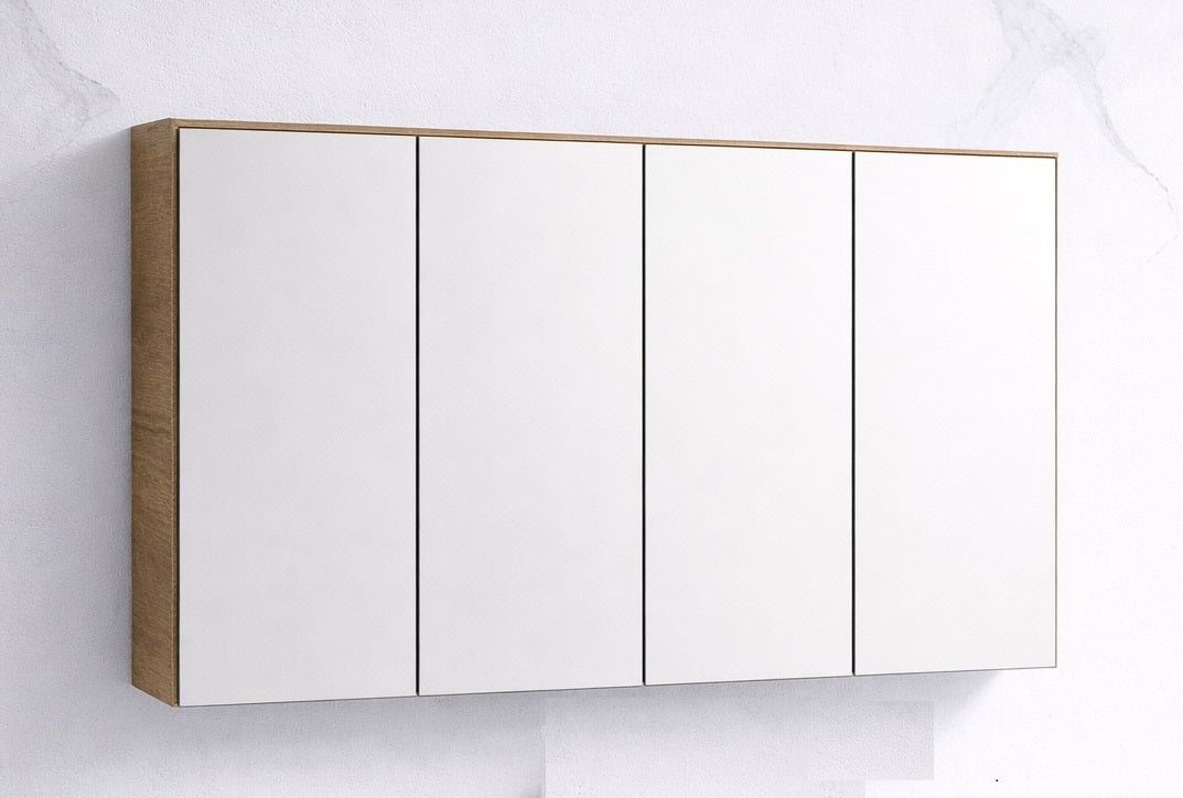 BRONTI 1500mm OAK, PENCIL EDGE, GLASS SHELVES Mirror Shaving Cabinet ...