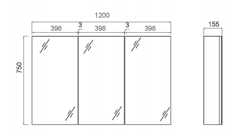 BRONTI 1200mm OAK, PENCIL EDGE, GLASS SHELVES Mirror Shaving Cabinet ...