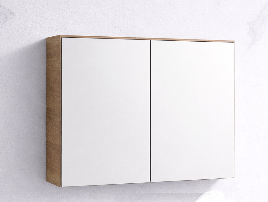 BRONTI 750mm OAK, PENCIL EDGE, GLASS SHELVES Mirror Shaving Cabinet, S ...