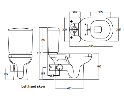 CLOSE COUPLED RAK LIWA SKEWED Toilet, Soft Close (LEFT SKEW TRAP ...